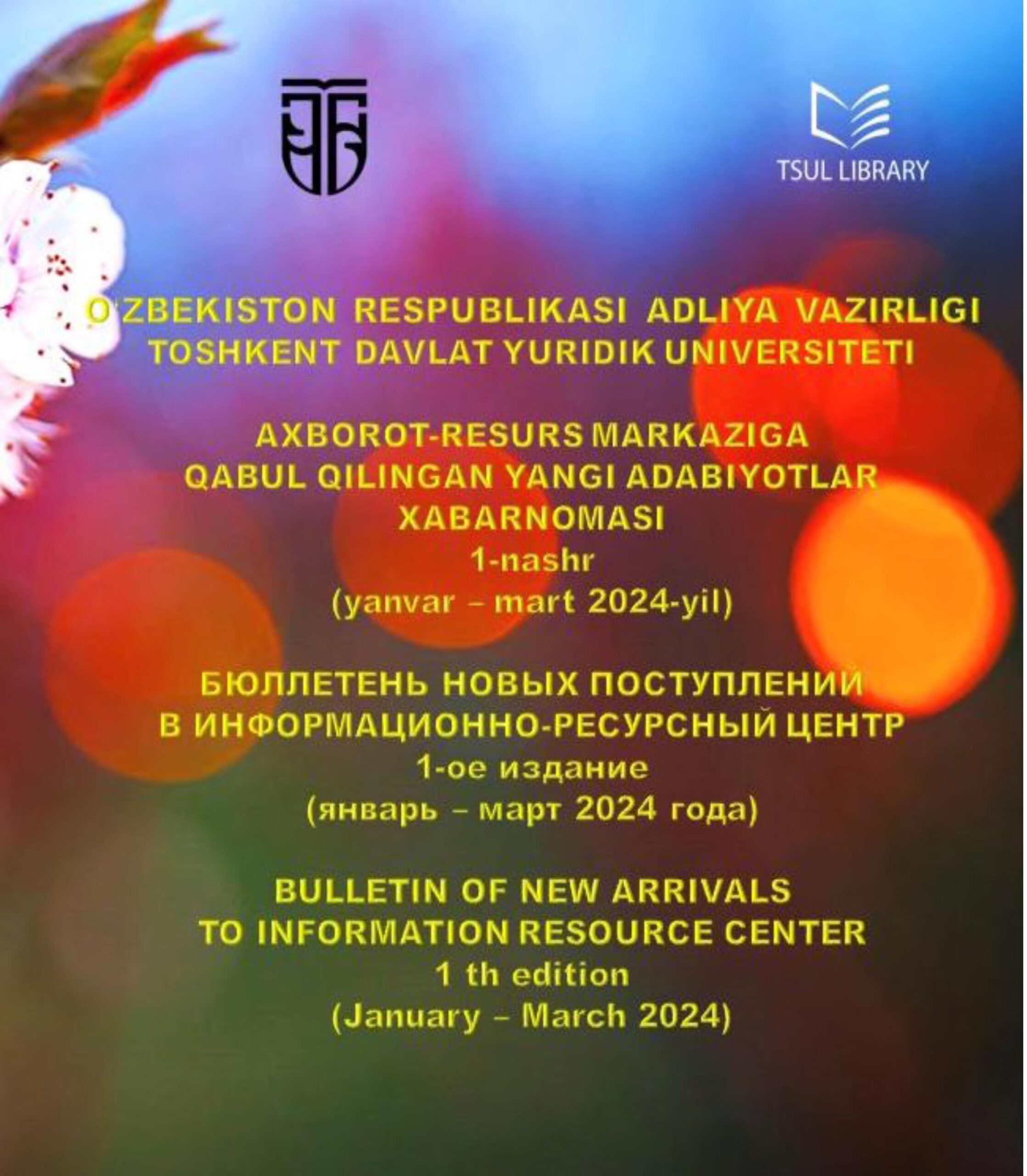 Axborot-resurs markaziga qabul qilingan yangi adabiyotlar ...